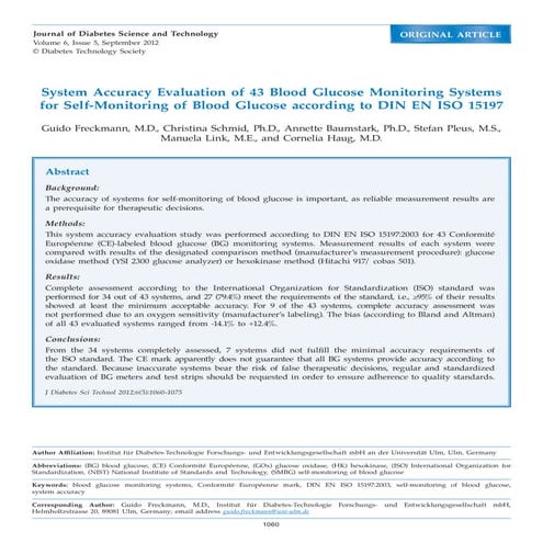 System Accuracy Evaluation Of 43 Blood Glucose Monitoring For Self ...