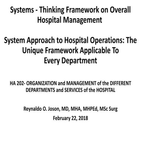Systems Approach to Hospital Operations - ROJoson | PPTX