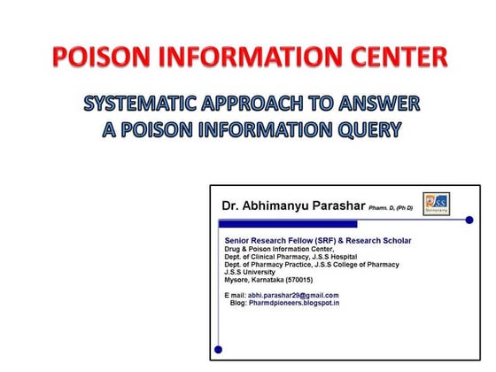 Poison information centre | PPTX | Substance Abuse | Diseases and ...