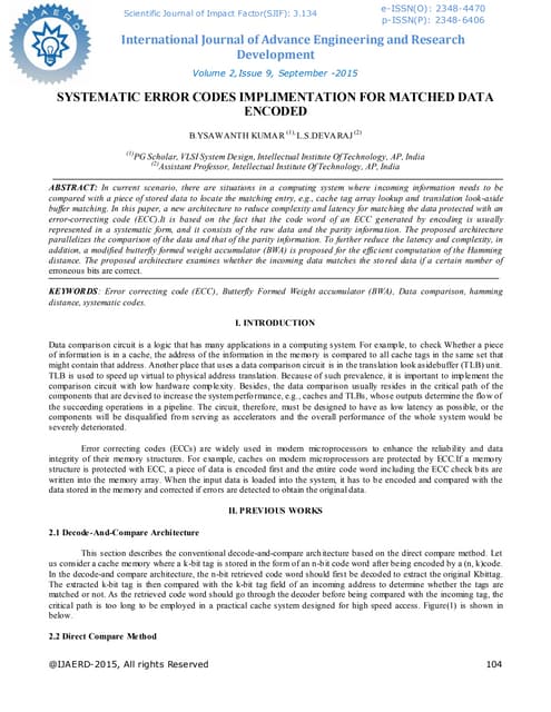 Systematic Error Codes Implimentation For Matched Data Encoded 47405 Pdf