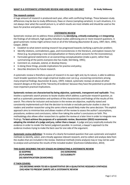 A Brief Review of Systematic Literature Review | PPTX | Educational Assessment | Education