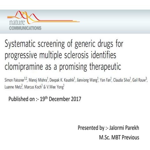 Systematic Screening Of Generic Drugs For Progressive Multiple