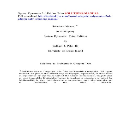 System dynamics 3rd edition palm solutions manual | PDF