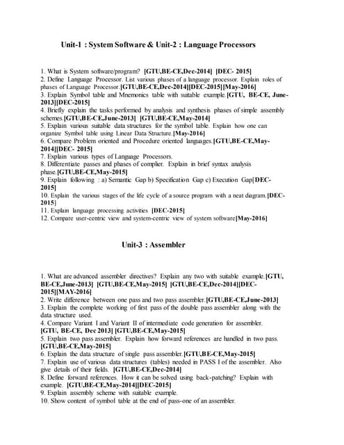 Imp Questions For System Programming For Gtu Docx Programming