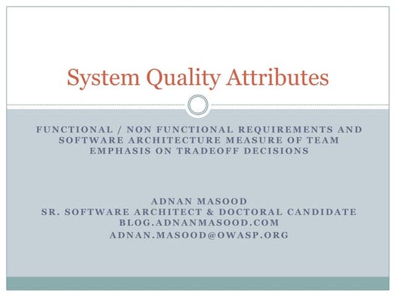 Quality attributes in software architecture | PPT