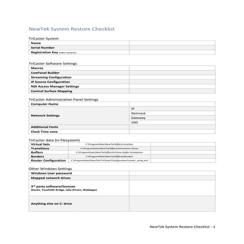 System restore checklist | PDF