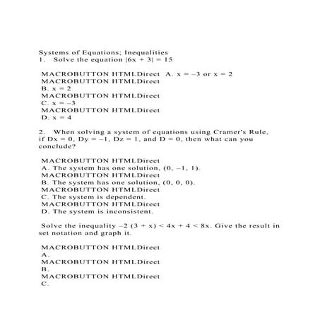 Systems of Equations; Inequalities1. Solve the equation 6x .docx