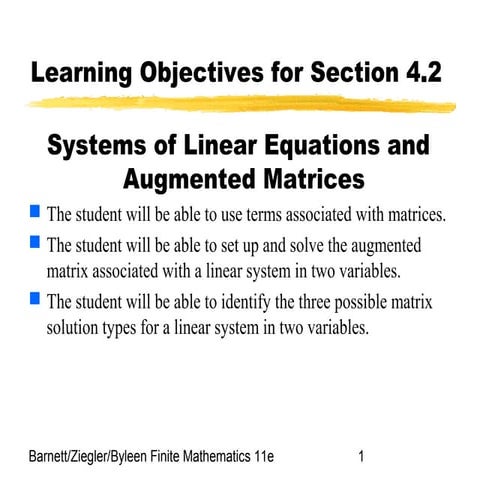 Systems of linear equations and augmented matrices | PPT