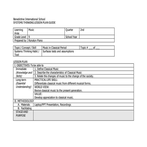 Systems Thinking Lesson Plan for Classical Music | DOCX