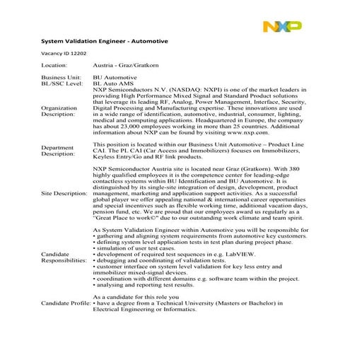 System validation engineer automotive id 12202 | PDF