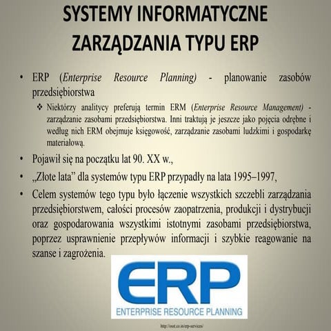 Systemy informatyczne zarządzania typu erp (rozdz. 4, klonowski) | PPT