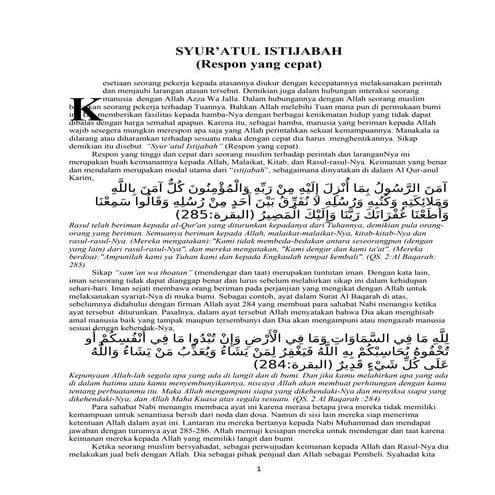 Syur'atul Istijabah (Respons yang cepat) | DOC