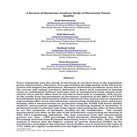 A Review of Harmonic Analysis Study of Electricity Power Quality | PDF
