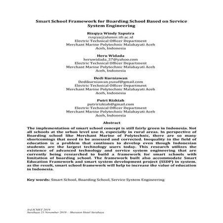 Smart School Framework for Boarding School Based on Service System Engineering | PDF