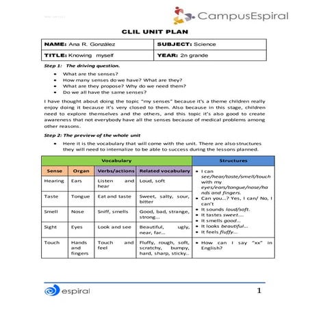 Unit plan template: OUR SENSES | PDF