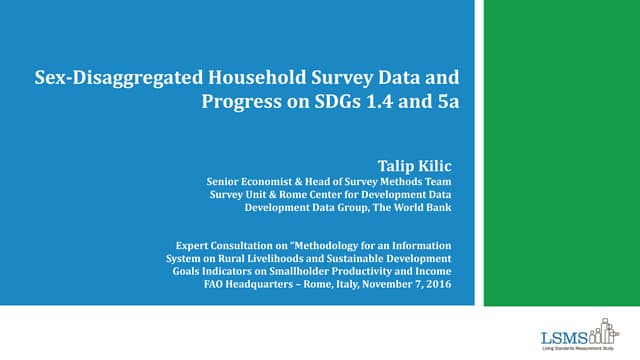 Sex Disaggregated Household Survey Data And Progress On Sdgs 1 4 And 5a