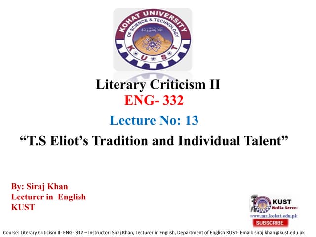 TS Eliot's Literary Theory: an exploration of Modernist Thought | PPTX