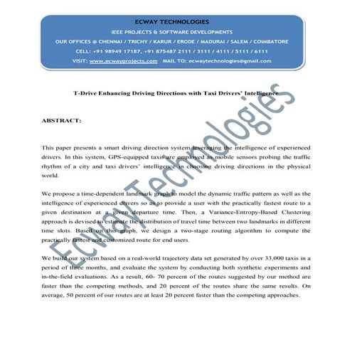 T drive enhancing driving directions with taxi drivers’ intelligence | PDF
