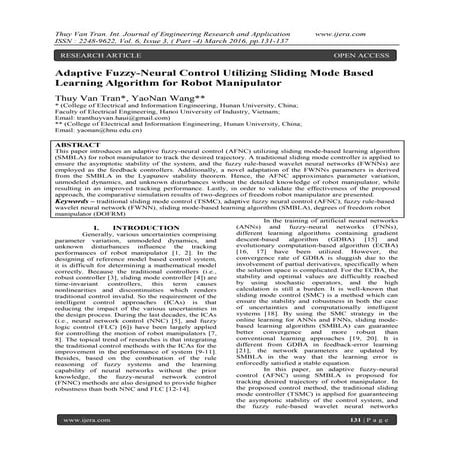 Adaptive Fuzzy Neural Control Utilizing Sliding Mode Based Learning Algorithm For Robot 6627
