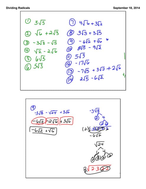 Dividing radicals & rationalizing denominators | PDF