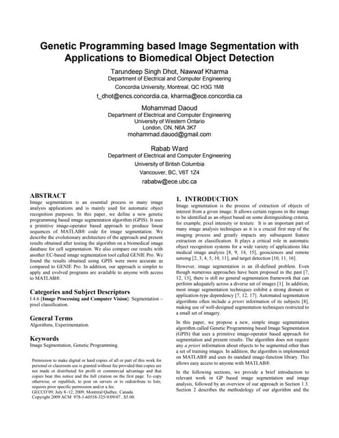 Genetic Programming Based Image Segmentation With Applications To Biomedical Object Detection Ppt