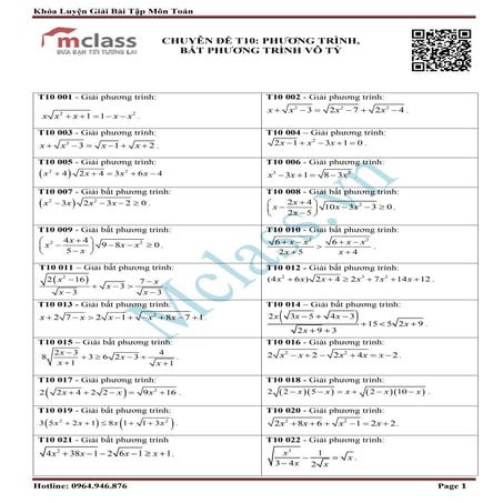 Phương trình và bất phương trình vô tỷ | PDF