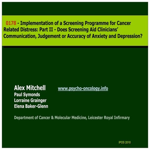 IPOS10 - T178 Implementation of a Screening Programme for Cancer ...