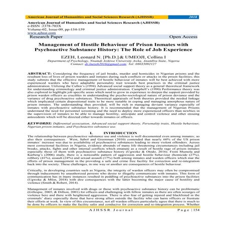 Management of Hostile Behaviour of Prison Inmates with Psychoactive ...