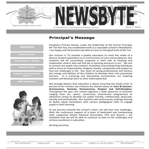 Evergreen Primary School Term 1 Newsletter | PDF