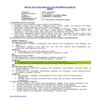 RPP K13 Kelas 6 Tema 1 Revisi 2018 | DOCX