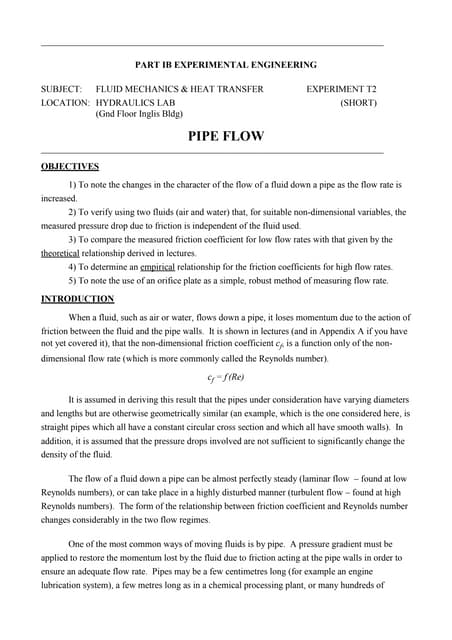 Fluid Mechanic Lab - Reynold's Number Experiment | PDF