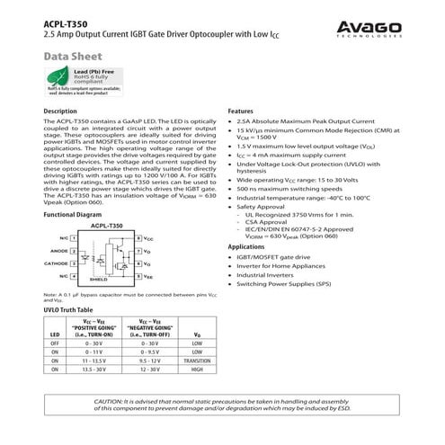 Original Opto ACPL-T350 AT350 T350 350 DIP-8 New AVAGO | PDF