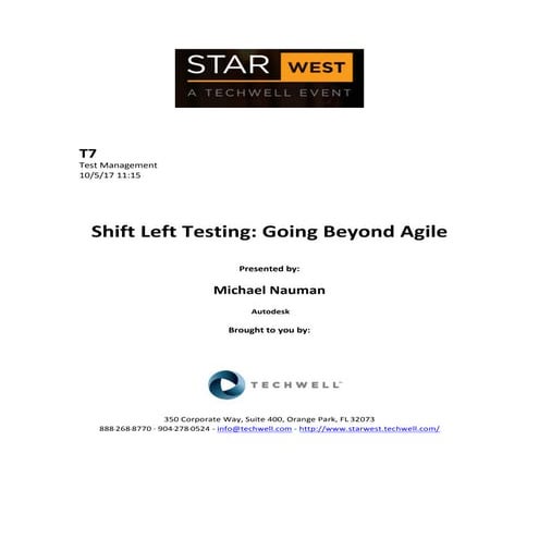 Shift Left Testing Going Beyond Agile Pdf Computer Software And