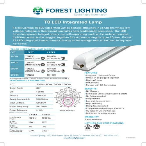 T8 LED Integrated Lamp - Complete Specification | PDF