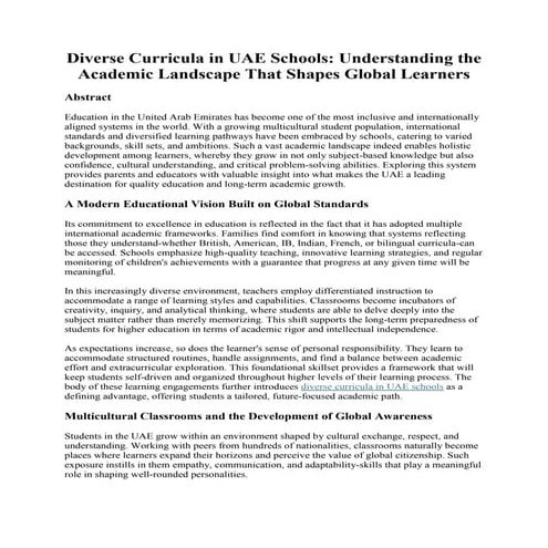 Diverse Curricula in UAE Schools: Understanding the Academic Landscape ...