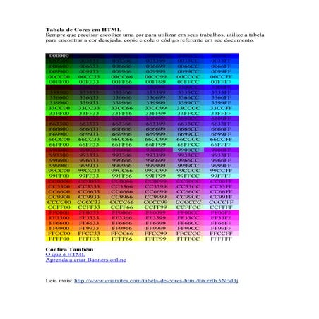 Tabela de cores em html | DOC