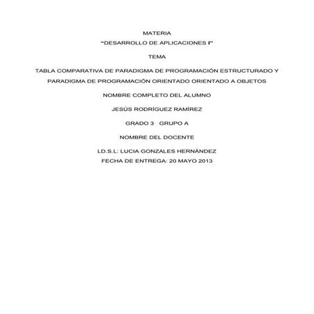 Tabla comparativa de paradigma de programacion estruturada y pradigma ...