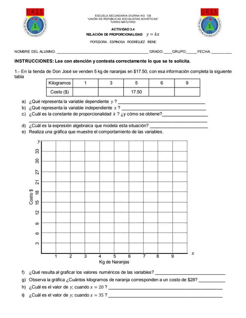 Hoja De Trabajo De Variación Directa E Inversa Variación