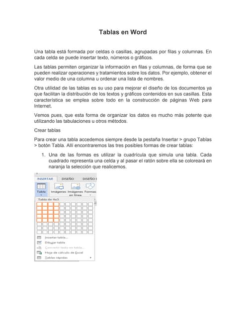 Taller creación tabla en word | DOCX