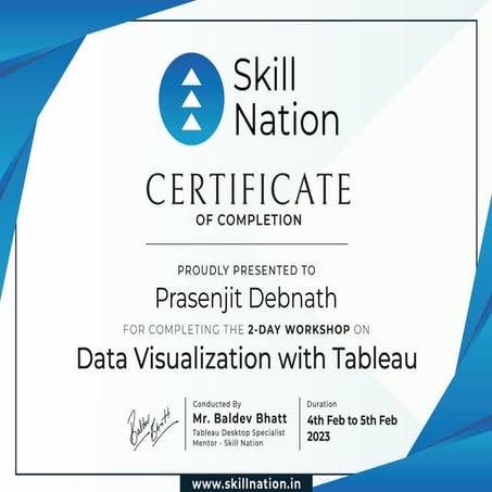 Tableau Certificate Prasenjit Debnath 2023 Pdf Computer Software And Applications Computing