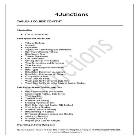 Tableau course content | DOCX
