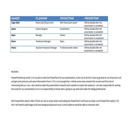 Table for job role | DOCX