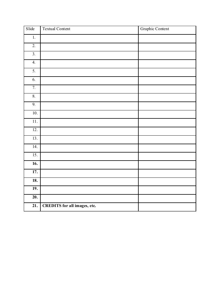 blank Table for storyboard