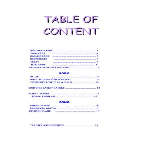 Table of content | DOCX