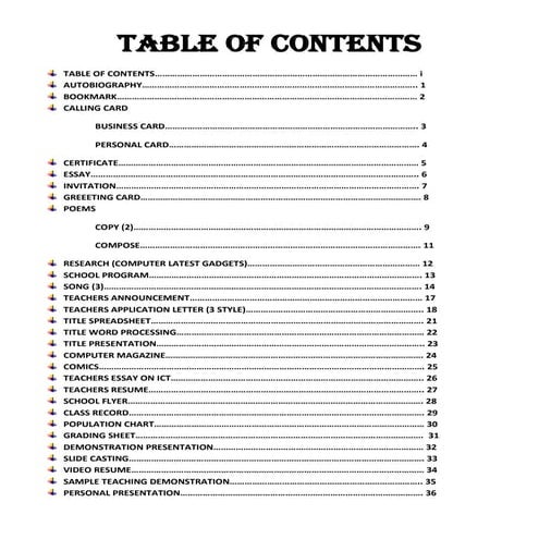 Table Of Contents | DOCX
