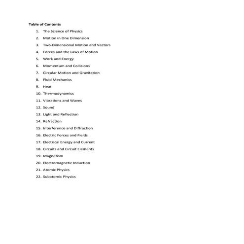 Table of Contents.docx | Physics | Science