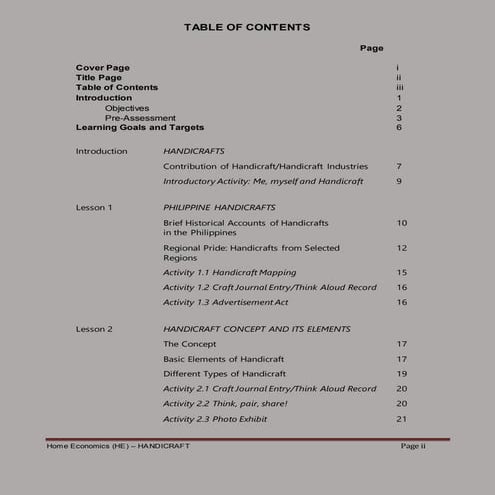 TABLE OF CONTENTS FOR HANDICRAFT | PDF | Free Download