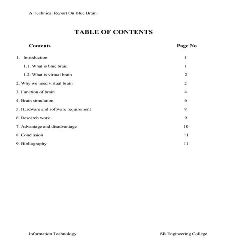 Table of contents blue brain | DOCX