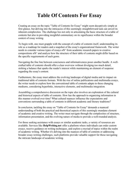 Essay Table Of Contents.pdf | Homework and Study | Education