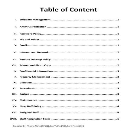 Table of contents it policy for group of company1 | PDF